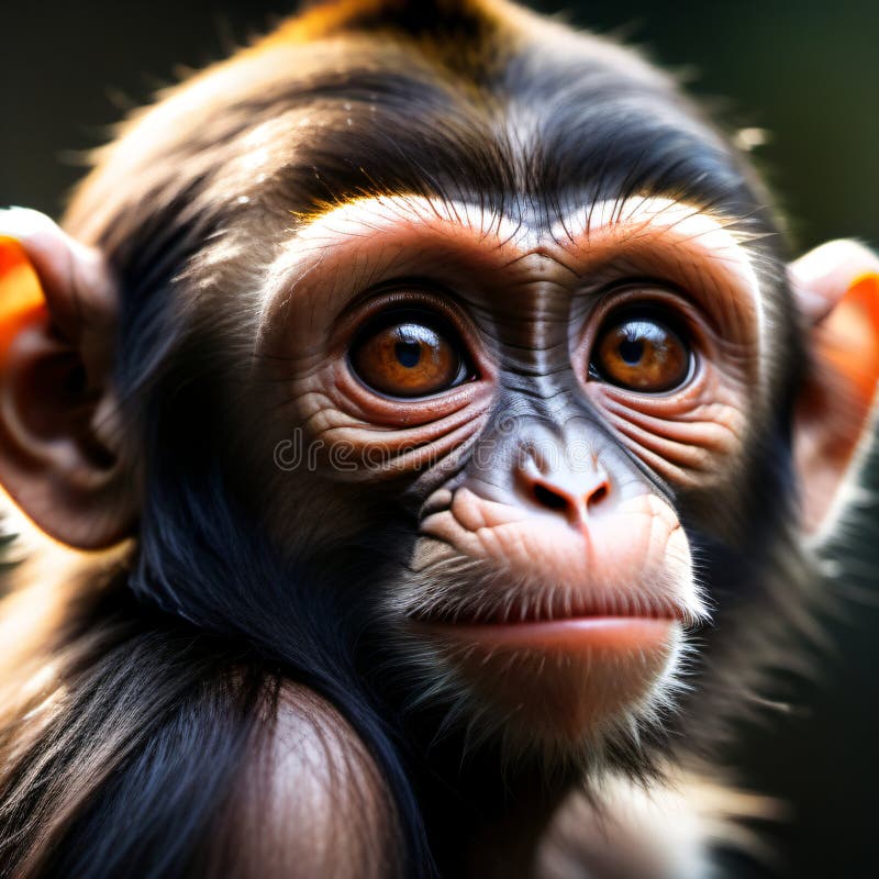 Macro of a Baby Monkey in Forest Stock Illustration - Illustration of ...