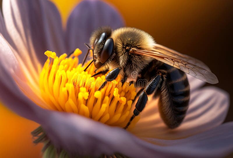 Macro of a bee on flower stock illustration. Illustration of closeup ...