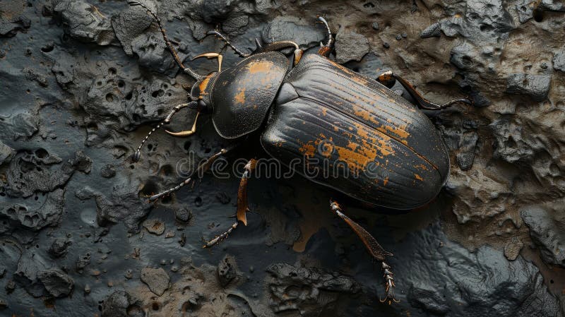 Macro Beetle on Textured Surface, Showcasing Intricate Shell Details in ...