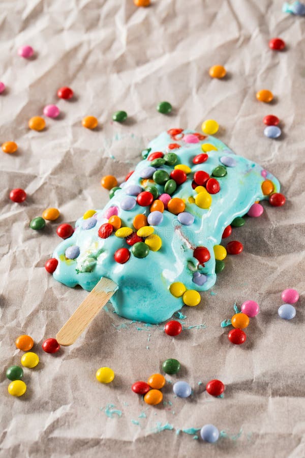 Macro of Blue Popsicle Melting Stock Image - Image of tasty, candy ...