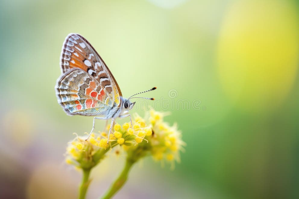 Macro of a Bright Colored Butterfly on a Wildflower in Forest Stock ...