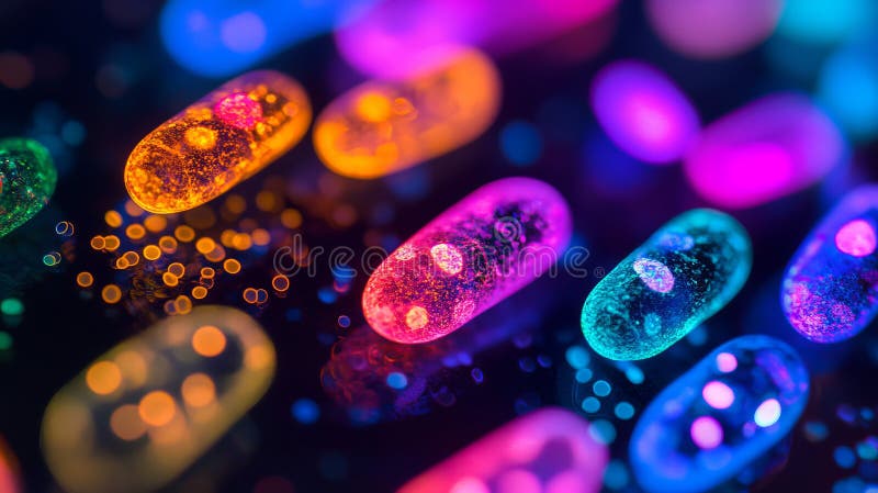 Macro Capture of Glowing Microbiome Bacteria in Vibrant Colors ...