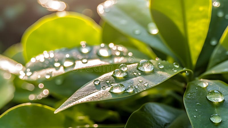 Sunlit Water Drops on Leaf. Spectacular Water Droplets. AI Generative ...