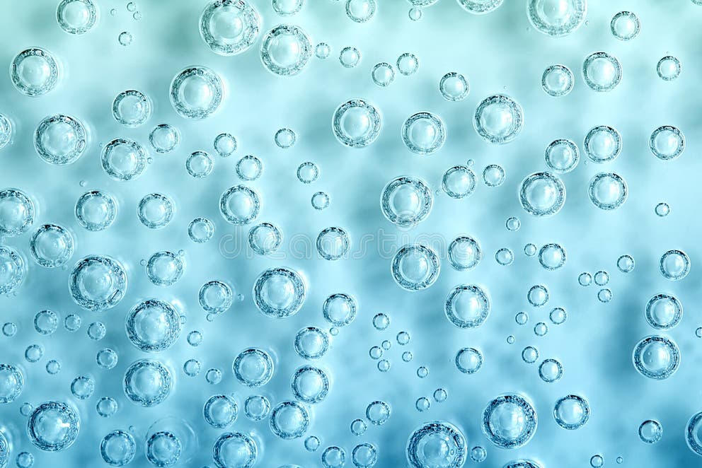 Macro Carbon Dioxide CO2 Bubbles in Water on a Blue Background Stock ...