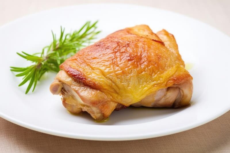 Macro of Chicken Thigh Fully Cooked on a White Plate Stock Illustration ...