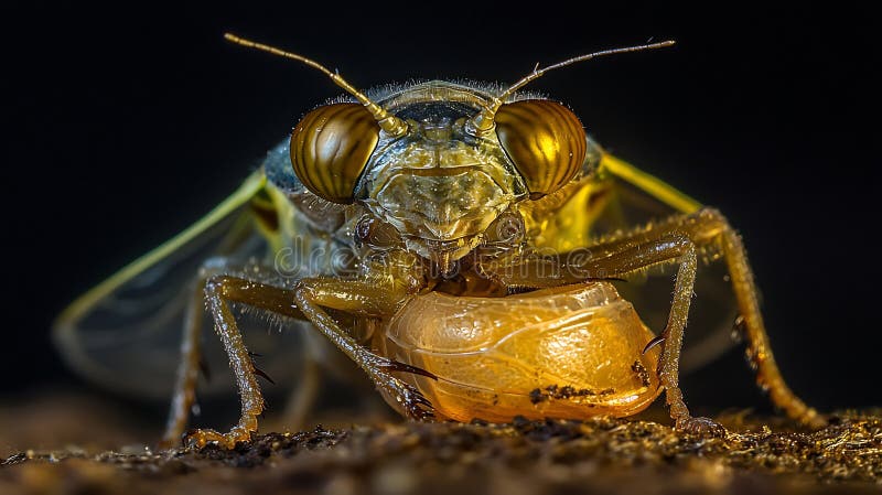 Macro of a Cicada Emerging from Its Shell, with Detailed Textures and ...