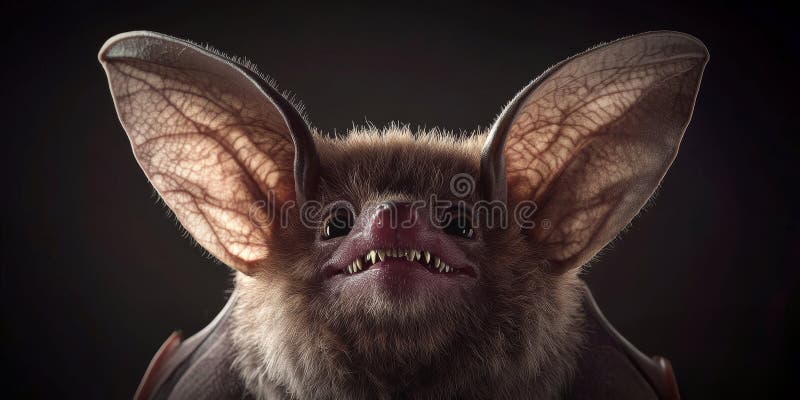Macro Close-up of a Bat’s Head with Striking Translucent Ears and Soft ...