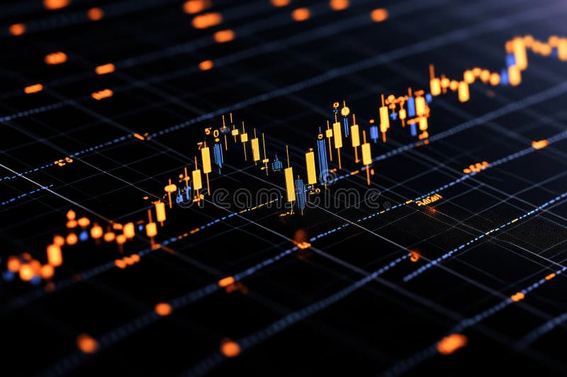Macro Close Up of Blue Stock Market Trading Chart with Candlestick ...