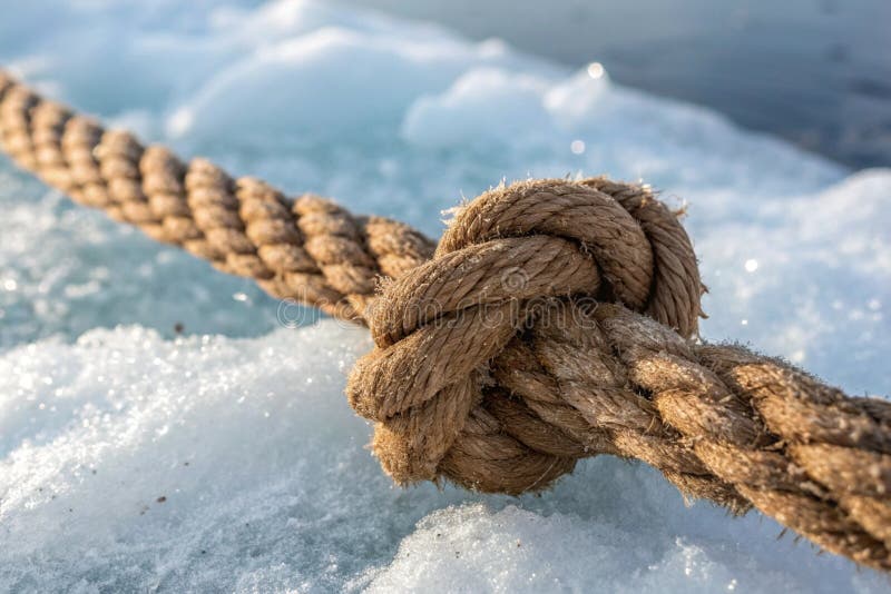 Macro Close Up of a Brown Hemp Rope Knot on Ice - Generated by Ai Stock ...