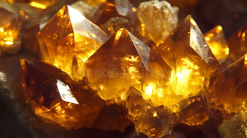 Citrine Crystal Cluster Shining Golden Light Stock Photos - Free ...