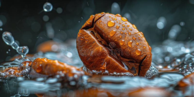 Macro Close Up of Coffee Bean in Water. Stock Photo - Image of splash ...