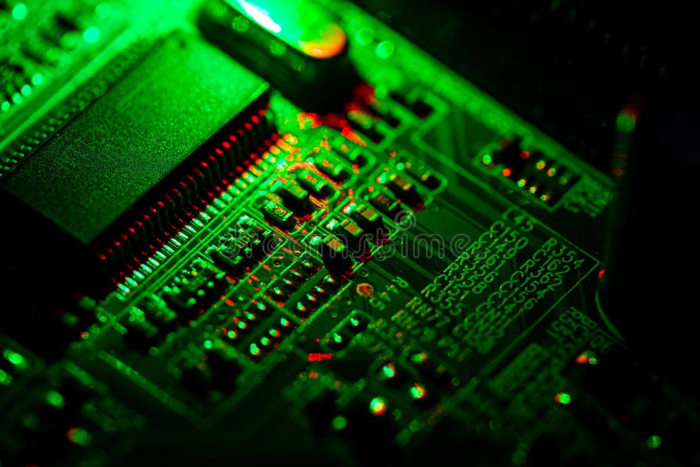 Close Up of Components and Microchips on PC Circuit Board Stock Photo ...