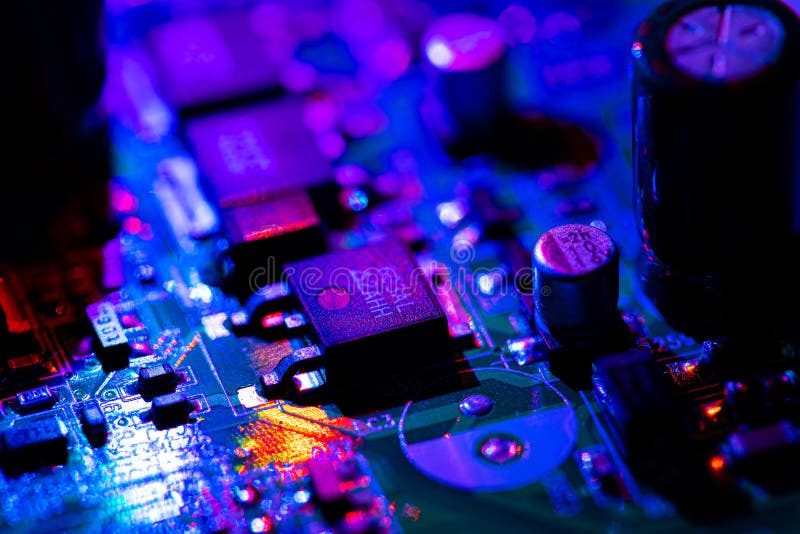 Close Up of Components and Microchips on PC Circuit Board Stock Photo ...