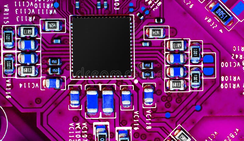 Close Up of Components and Microchips on PC Circuit Board Stock Photo ...