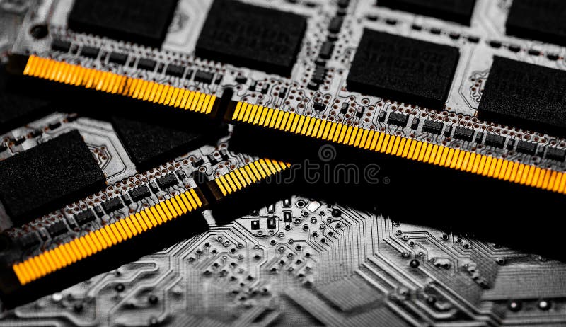 Macro Close Up of Computer RAM Chip and Motherboard Stock Image - Image ...
