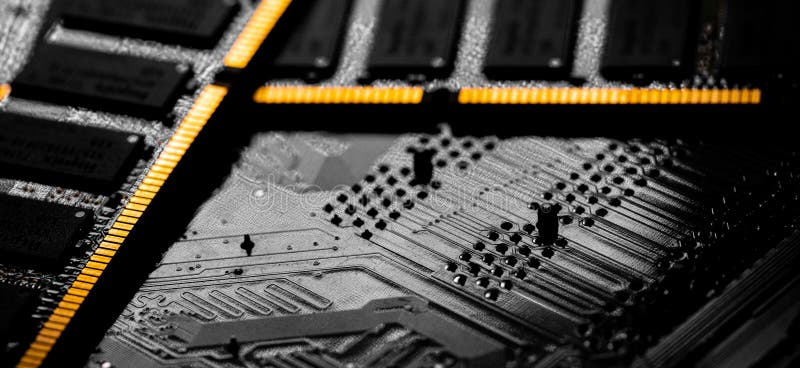 Macro Close Up of Computer RAM Chip and Motherboard Stock Image - Image ...