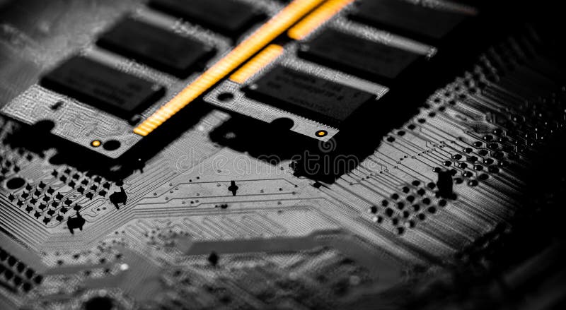 Macro Close Up of Computer RAM Chip and Motherboard Stock Image - Image ...