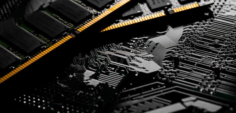 Macro Close Up of Computer RAM Chip and Motherboard Stock Image - Image ...