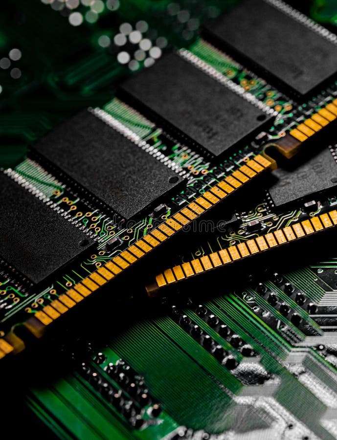 Macro Close Up of Computer RAM Chip and Motherboard Stock Image - Image ...