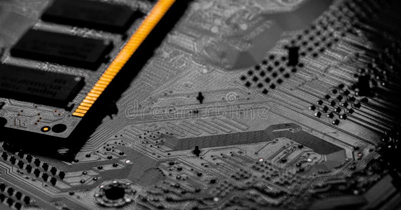 Macro Close Up of Computer RAM Chip and Motherboard Stock Image - Image ...