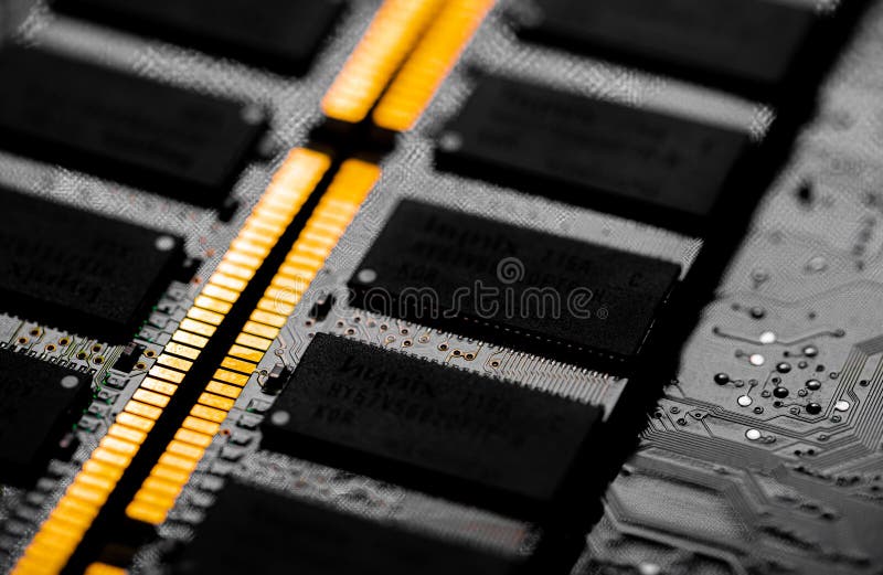 Macro Close Up of Computer RAM Chip and Motherboard Stock Image - Image ...