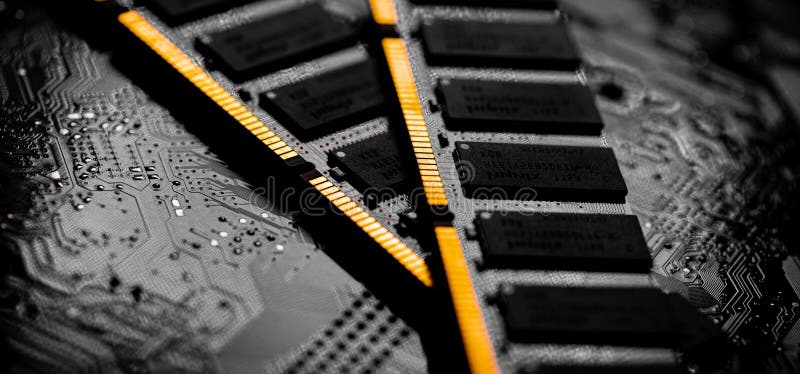 Macro Close Up of Computer RAM Chip and Motherboard Stock Image - Image ...