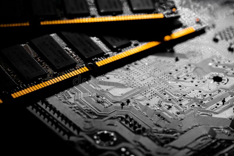 Macro Close Up of Computer RAM Chip and Motherboard Stock Photo - Image ...