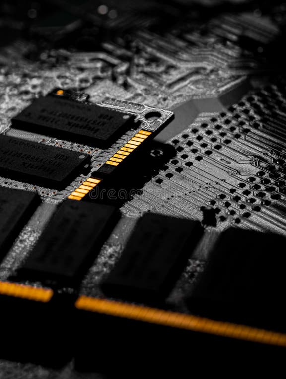 Macro Close Up of Computer RAM Chip and Motherboard Stock Image - Image ...