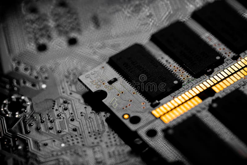 Macro Close Up of Computer RAM Chip and Motherboard Stock Image - Image ...