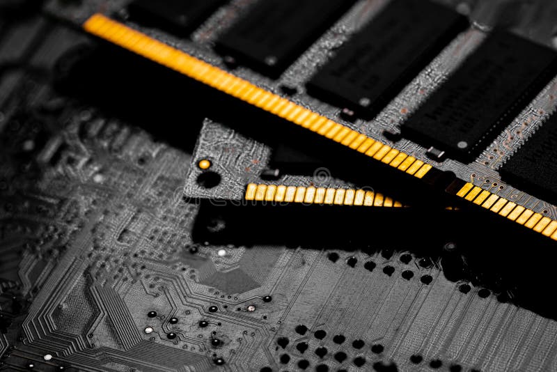 Macro Close Up of Computer RAM Chip and Motherboard Stock Image - Image ...