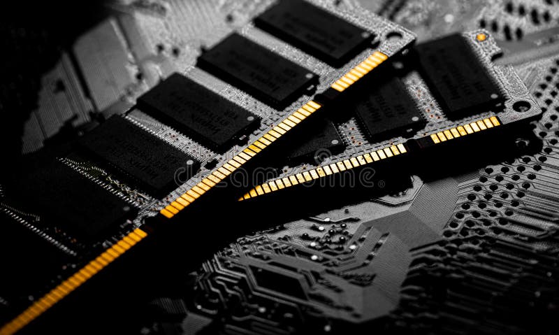 Macro Close Up of Computer RAM Chip and Motherboard Stock Photo - Image ...