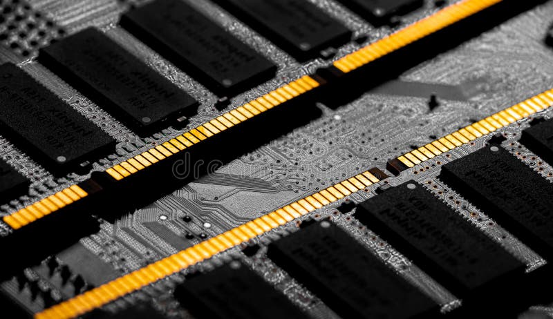 Macro Close Up of Computer RAM Chip and Motherboard Stock Image - Image ...