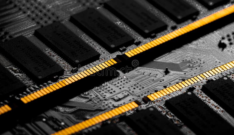 Macro Close Up of Computer RAM Chip and Motherboard Stock Image - Image ...