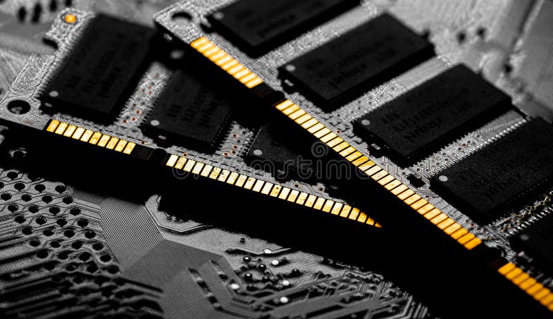 Macro Close Up of Computer RAM Chip and Motherboard Stock Image - Image ...