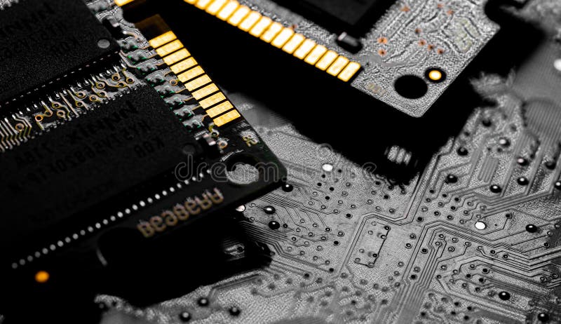 Macro Close Up of Computer RAM Chip and Motherboard Stock Photo - Image ...