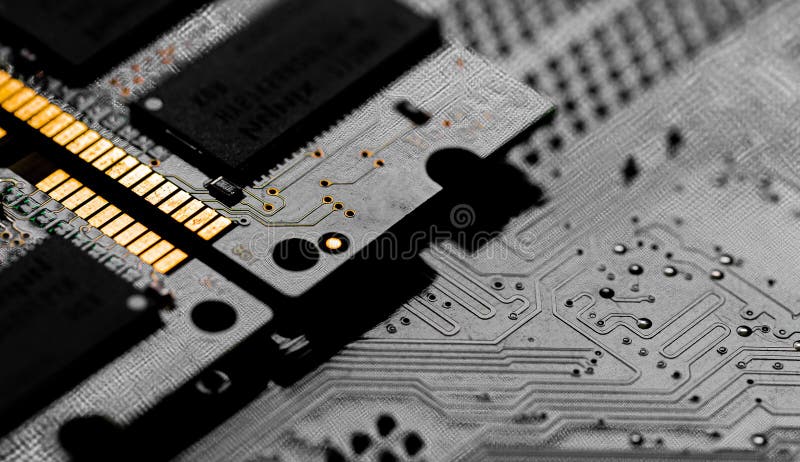 Macro Close Up of Computer RAM Chip and Motherboard Stock Photo - Image ...