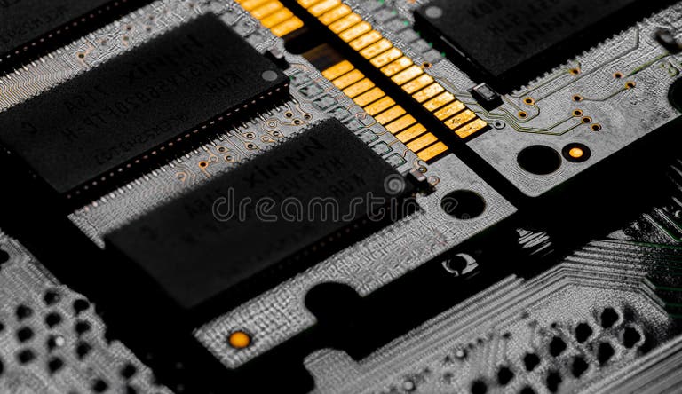 Macro Close Up of Computer RAM Chip and Motherboard Stock Photo - Image ...