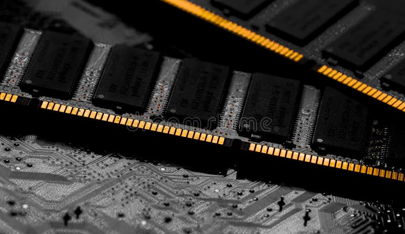 Macro Close Up of Computer RAM Chip and Motherboard Stock Image - Image ...