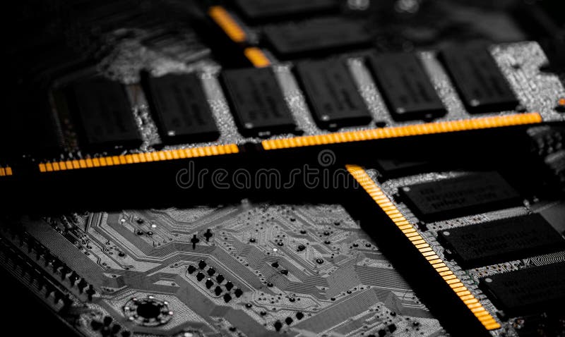 Macro Close Up of Computer RAM Chip and Motherboard Stock Photo - Image ...