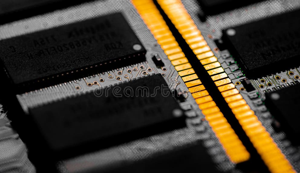 Macro Close Up of Computer RAM Chip and Motherboard Stock Image - Image ...