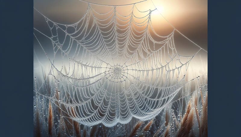 Macro Close-Up of a Dew-Covered Spider Web in Early Morning Light Stock ...
