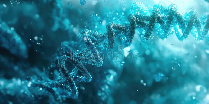 Macro Close-up of DNA Double Helix with Crystalline Structure in Blue ...