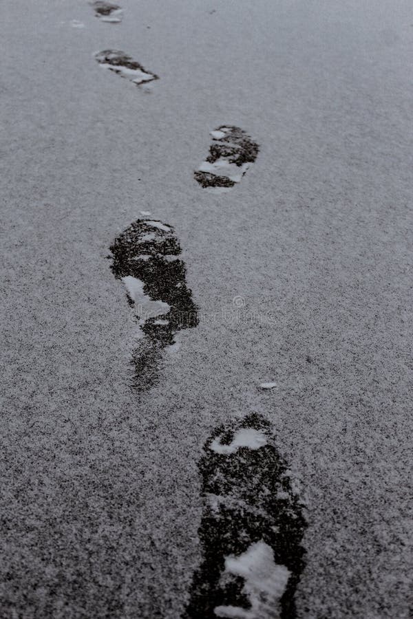 Macro Close-up of Footprints in the Snow Abstract White Pavement ...