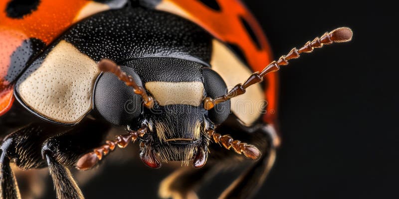 Macro Close-up of a Ladybug S Head Showing Its Red and Black Patterns ...