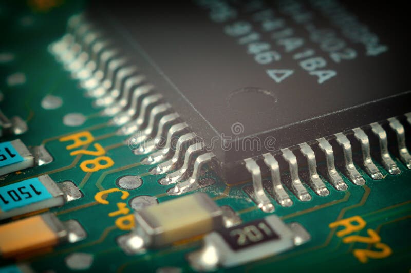 Macro Close-up of a Microcircuit: Detailed Tracks and Components, Shiny ...