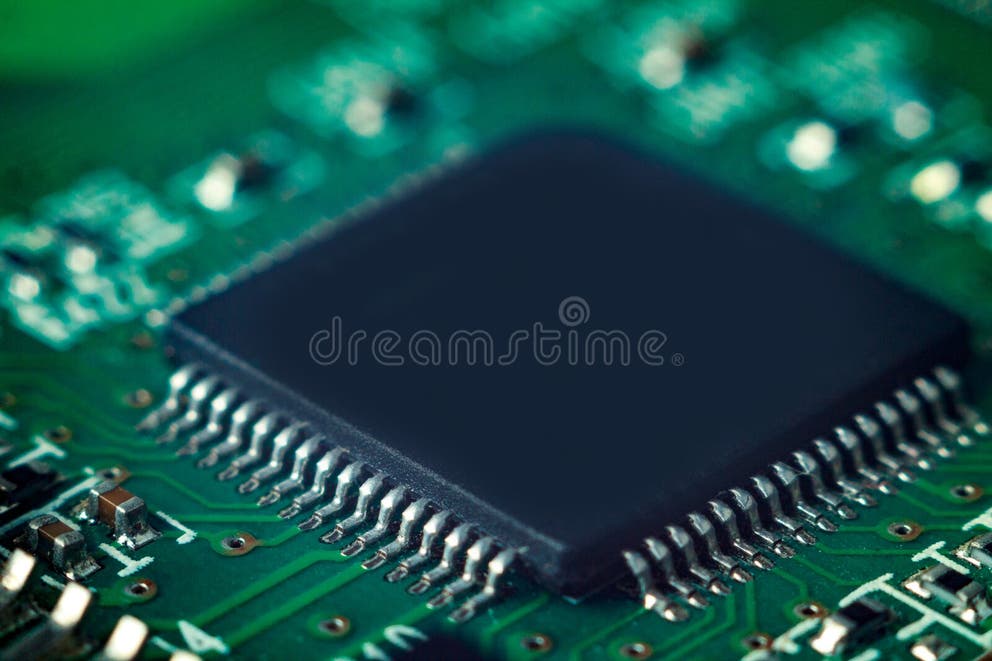 Macro Close-up of a Microcircuit: Detailed Tracks and Components, Shiny ...