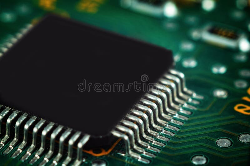 Macro Close-up of a Microcircuit: Detailed Tracks and Components, Shiny ...