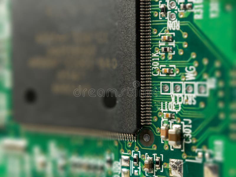 Macro Close-up of a Microcircuit: Detailed Tracks and Components, Shiny ...