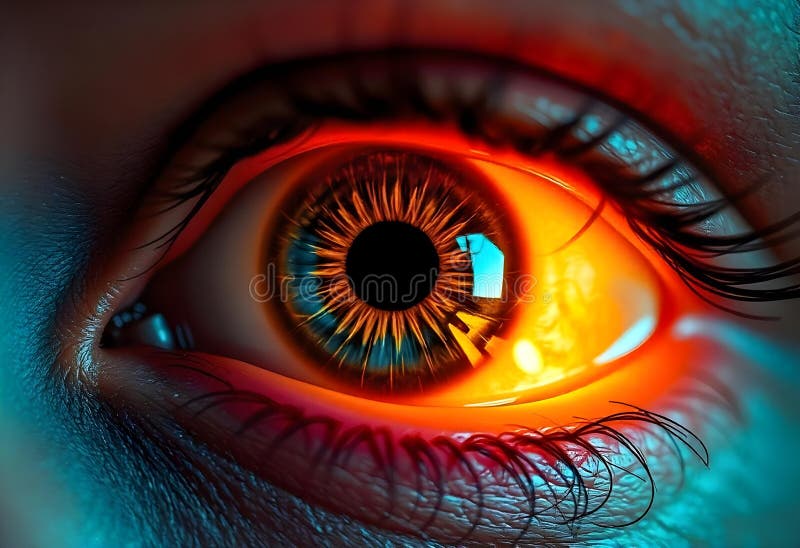 Macro Close-up of Orange Eye Reflecting Fire Light Stock Illustration ...