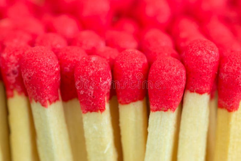Macro Close Up of Red Headed Matches Standing Upright Stock Photo ...